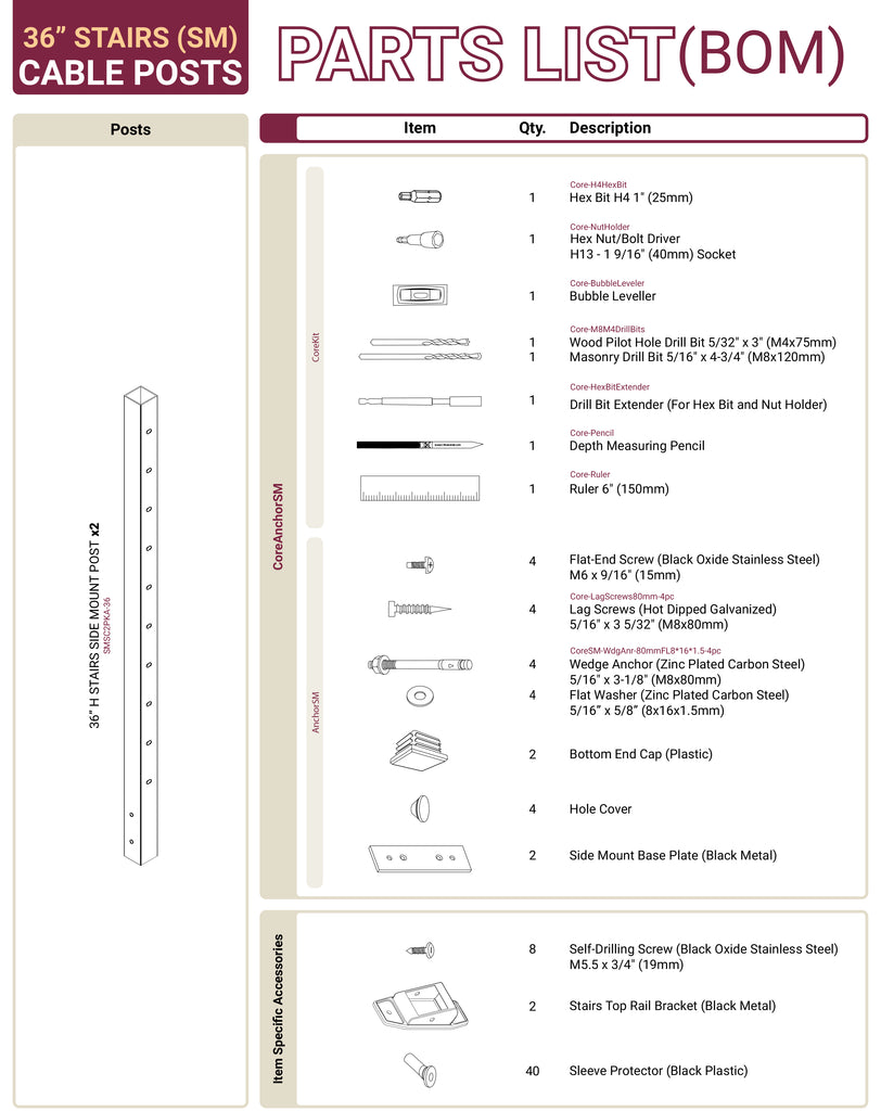 Side Mount Cable Rail Posts - CR Fence & Rail